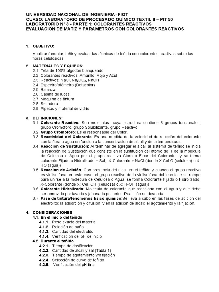 Lab 3 - Parte 1-Colorantes Reactivos Pit50a-B | PDF | Reacciones ...