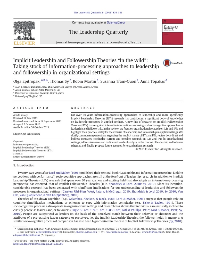 Epitropaki Et Al. (2013) - ILT & IFT | PDF | Leadership | Perception