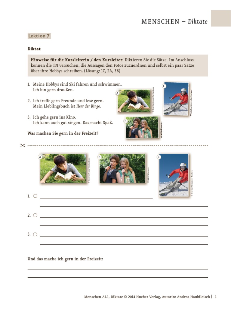 Diktate A1-1 Lektion7 PDF | PDF