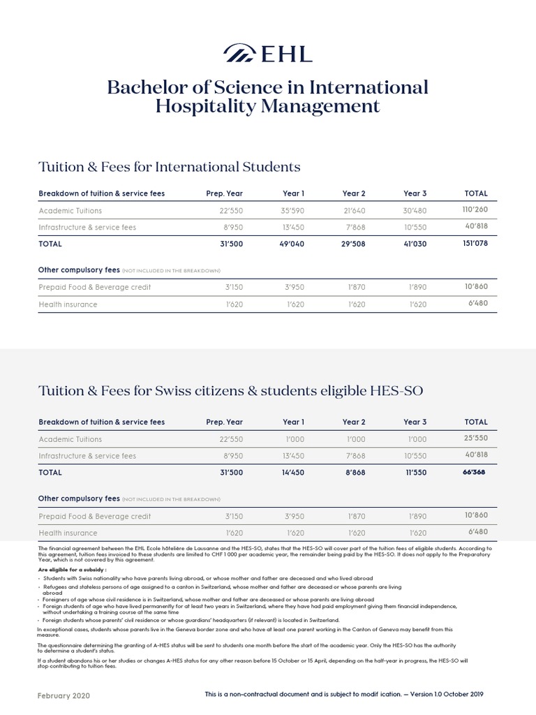 EHL Tuition Fees and Financial Aid Overview | PDF | Fee | Switzerland
