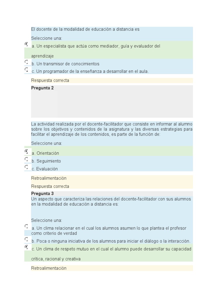 Cuestionario 4 de Educacion A Distancia | PDF | Educación a distancia ...