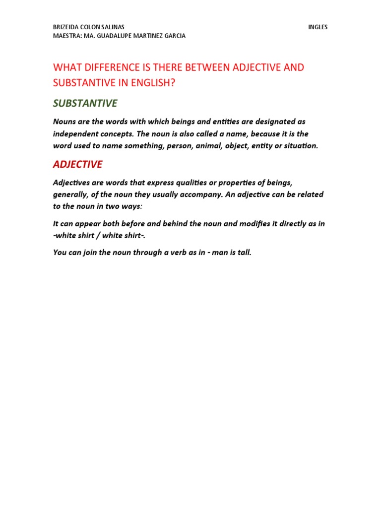 What Difference Is There Between Adjective and Substantive in English ...