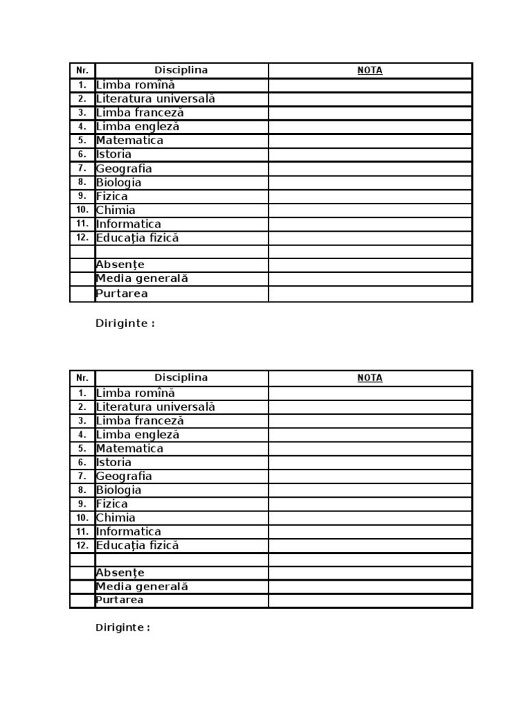 Tabel Note Clasa 10 ! | PDF