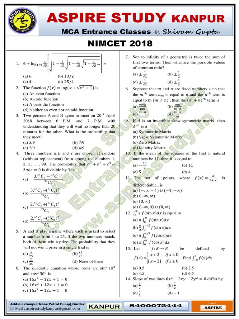 Nimcet 2018 PDF | PDF