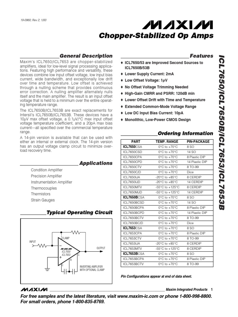 Datasheet ICL7650 REEMPLAZO PARA EL TC911A DEL INCUBATOR SHAKER PARA ...