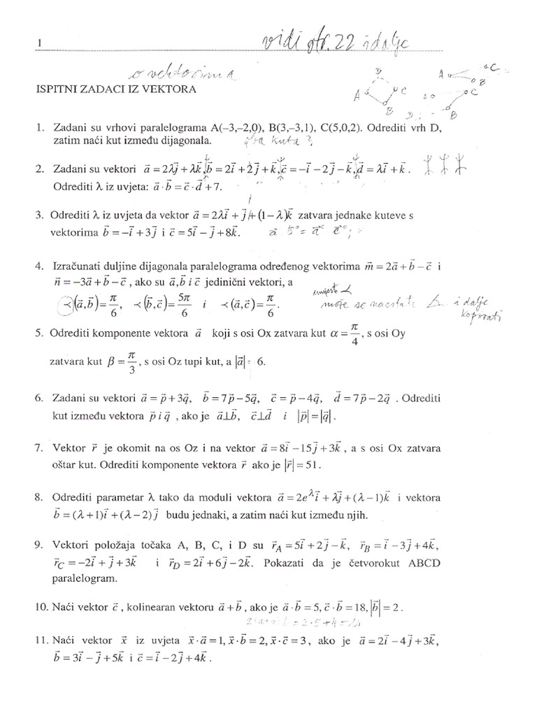 MAT1 Zadaci Iz Vektora PDF | PDF