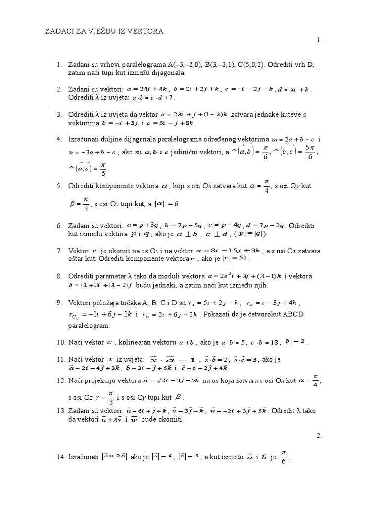 Zadaci Za Vjezbu Iz Vektora | PDF