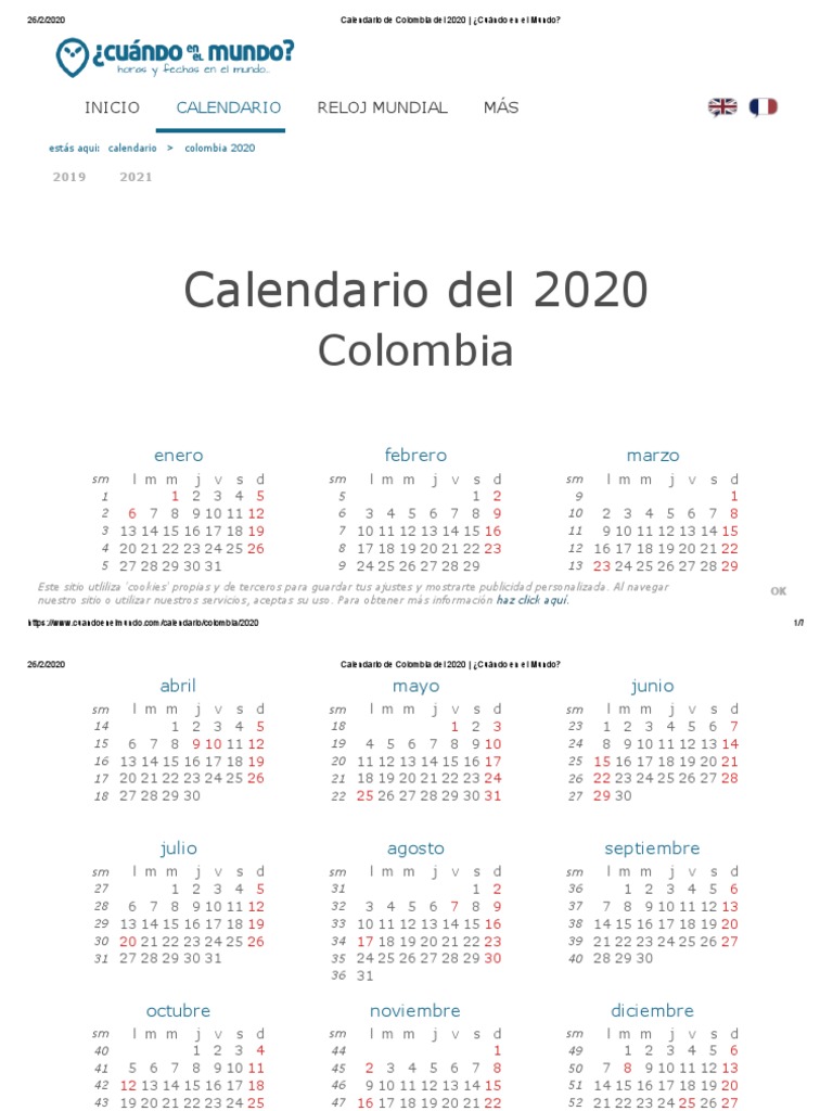 Calendario Colombia 2020 con Festivos | PDF | Calendario | Violencia