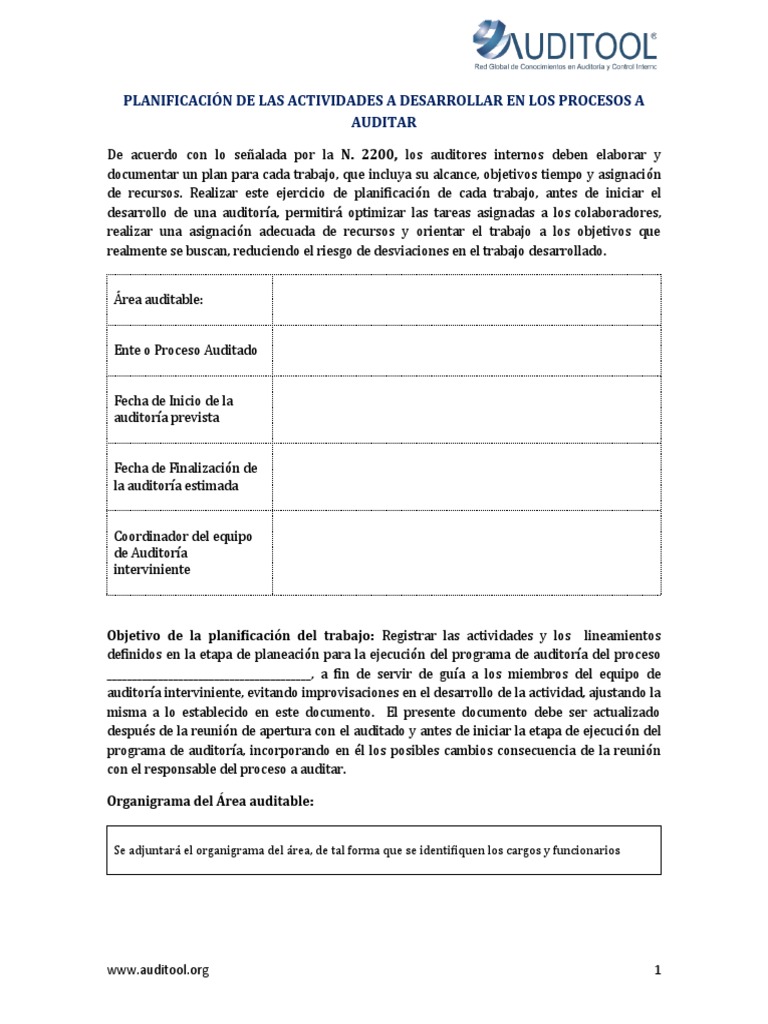 Planificacion de Las Actividades de Los Procesos A Auditar | PDF ...