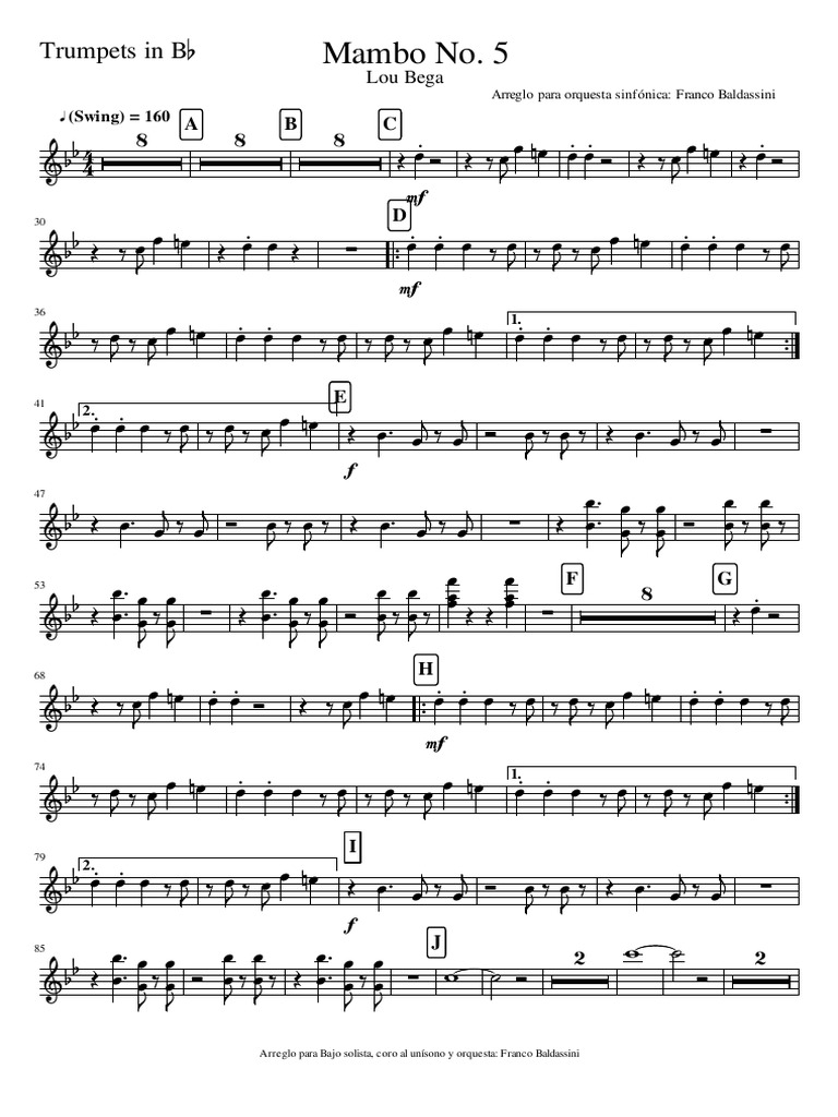 Lou Bega - Mambo No. 5-Partes-Trumpets - in - BB PDF | PDF