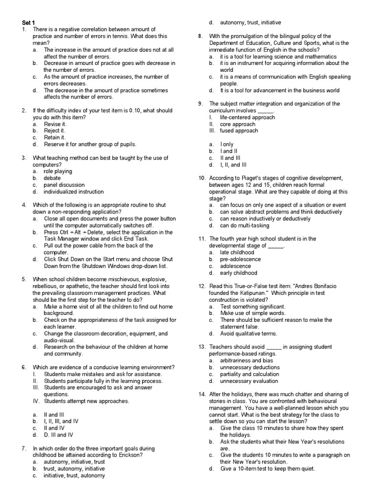 LET Review 101 | PDF | Educational Assessment | Learning