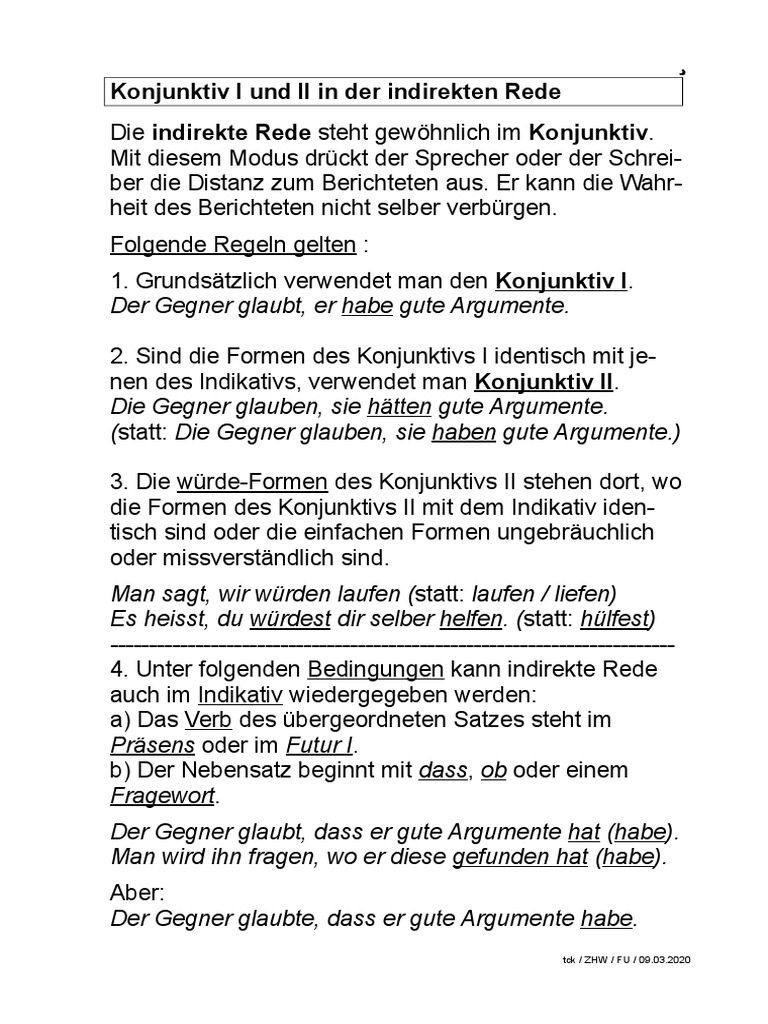 Konjunktiv I Und II in Der Indirekten Rede | PDF
