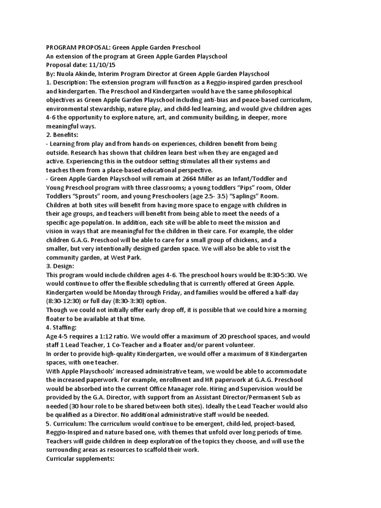 Program Proposal | Download Free PDF | Preschool | Kindergarten