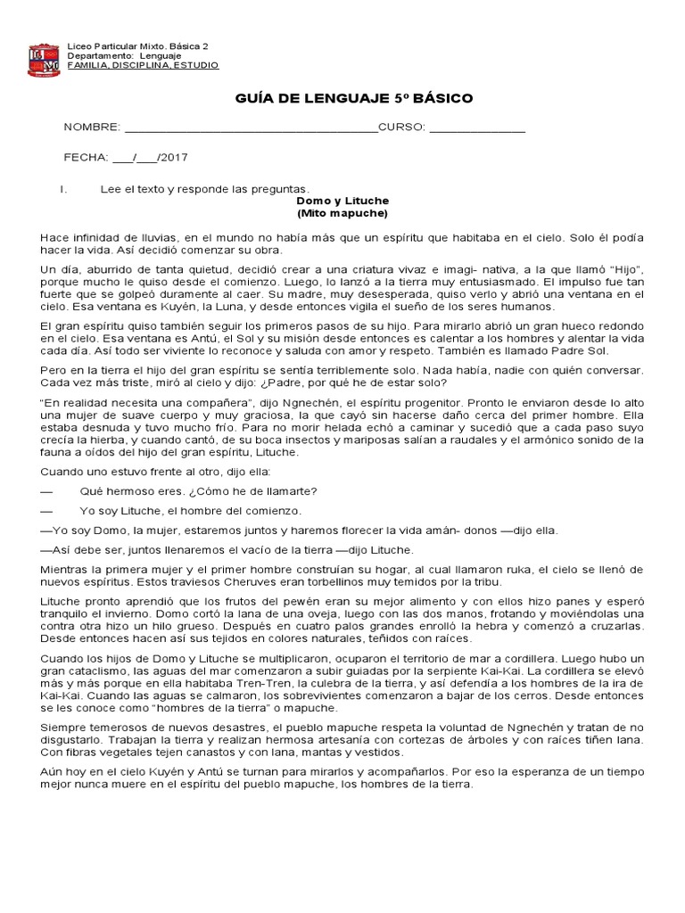 Guia Comprension Lectora Quinto Basico | PDF