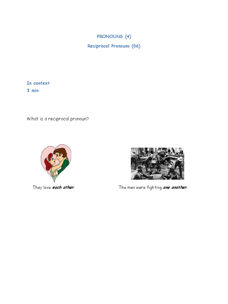 Reciprocal Pronouns Exercises Guide | PDF | Pronoun