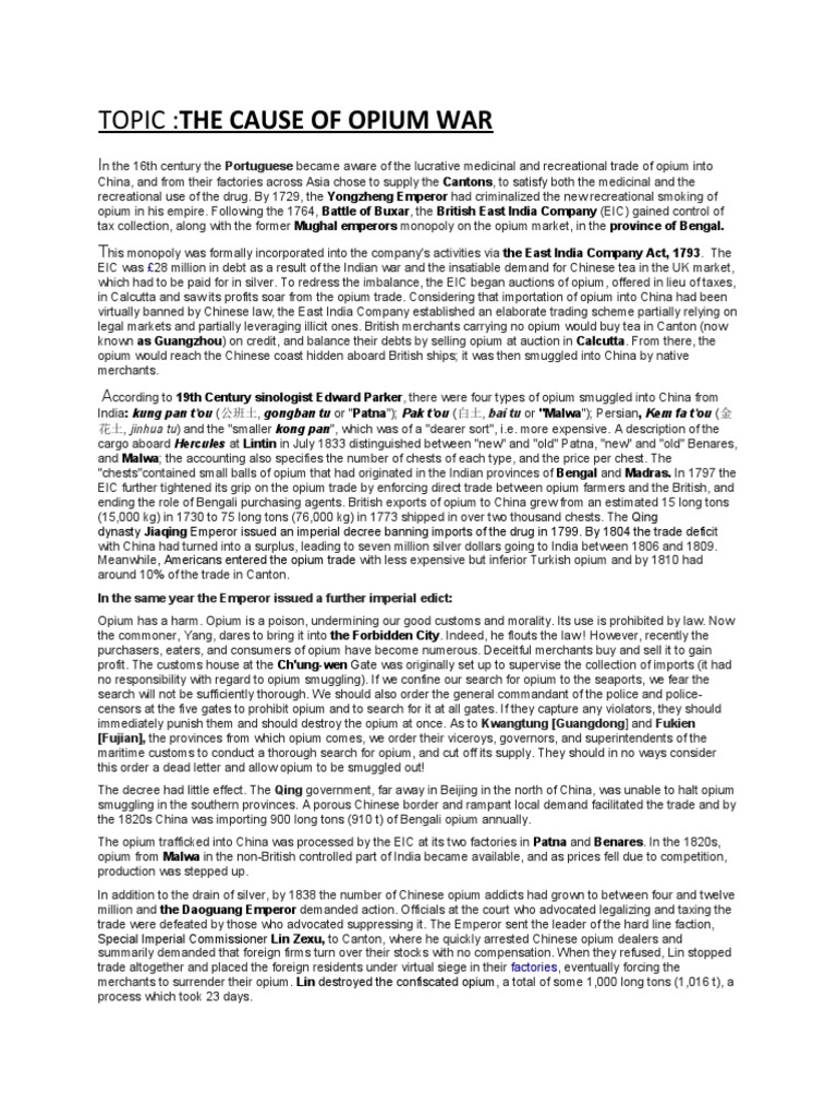 CAUSE OF THE OPIUM WARS | PDF | China | World Politics