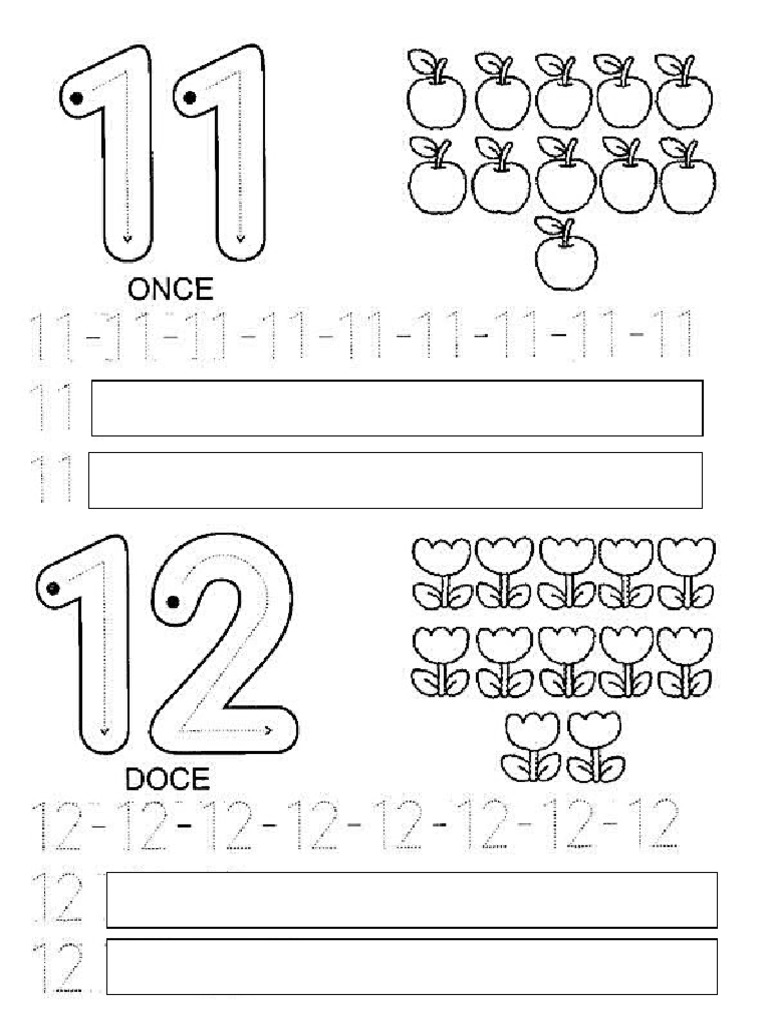 Hojas De Trabajo De Los Números 11 Y 12 75 Los Numeros Español ELE