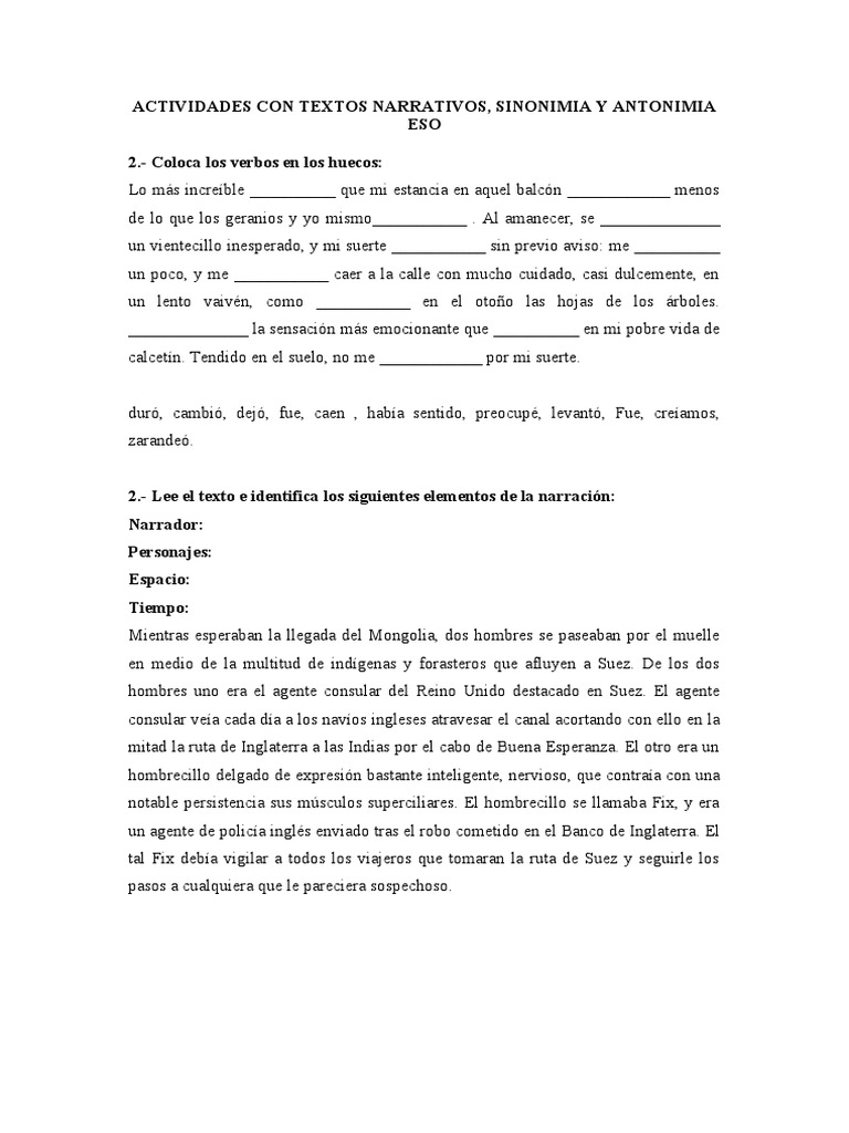 Actividades de textos narrativos 1º ESO | PDF