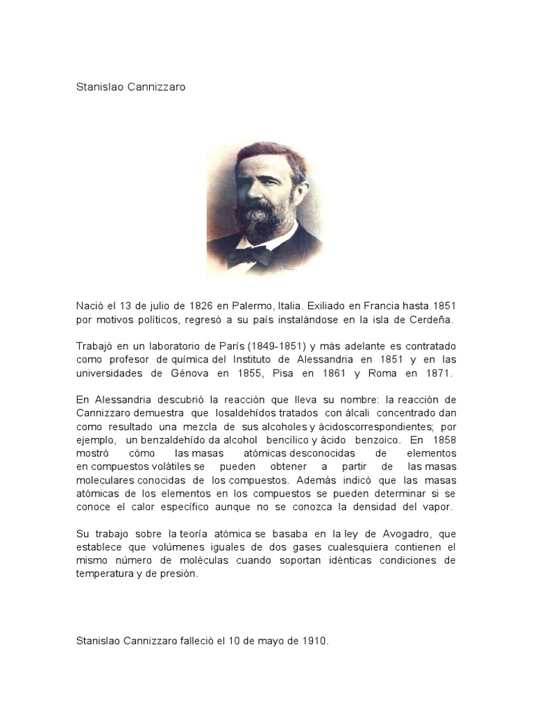 Stanislao Cannizzaro | PDF | Química | Química Física