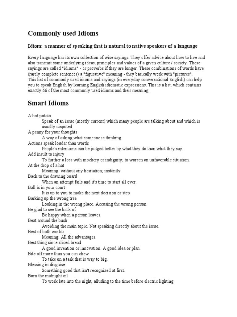 Commonly Used English Idioms Explained | PDF | Idiom | English Language