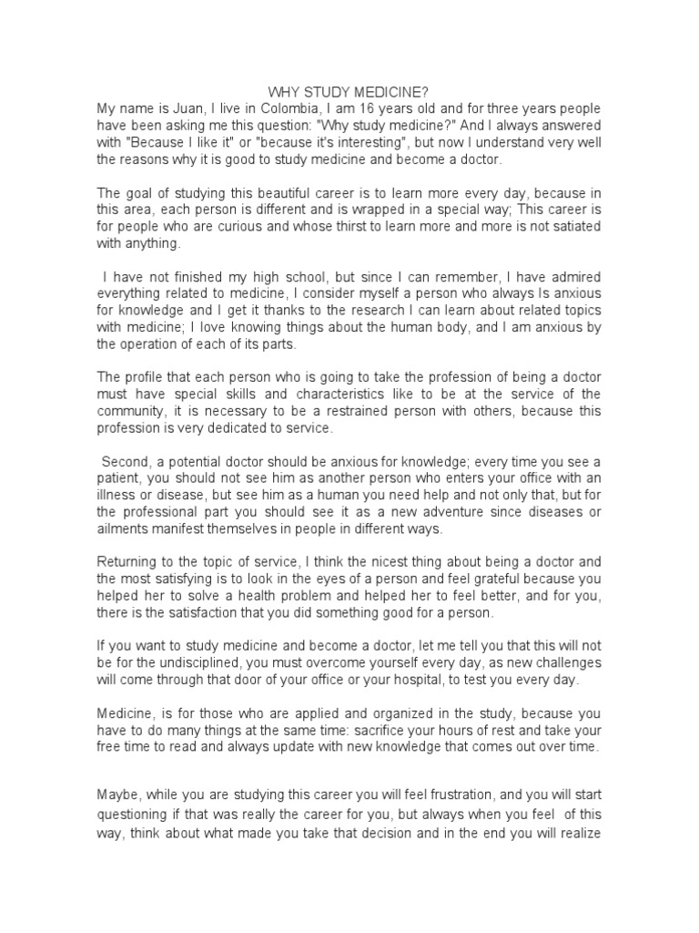 WHY STUDY MEDICINE - Docx Version Ingles | PDF | Health Sciences | Medicine