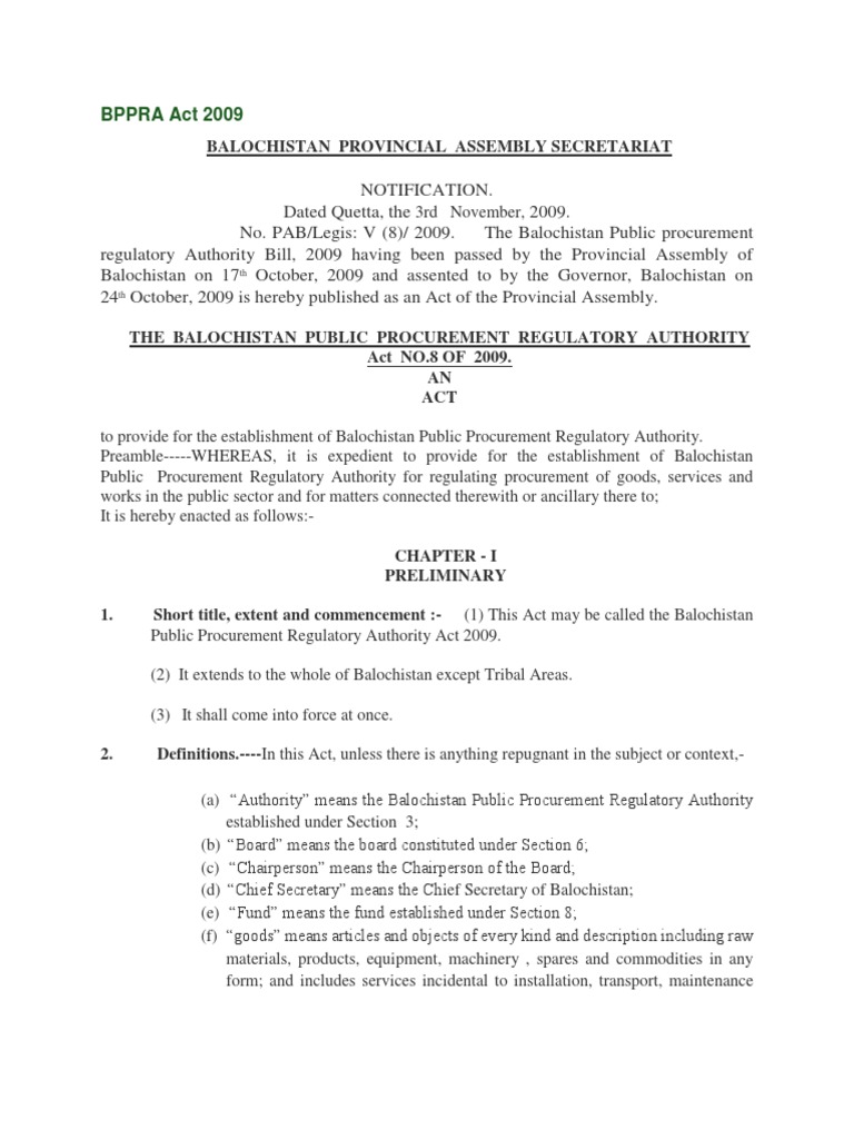 BPPRA Act 2009 | PDF | Expense | Governance