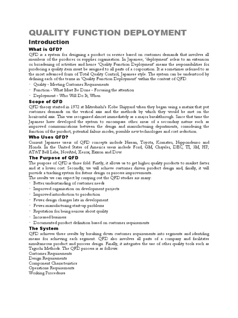 Example of QFD PDF | PDF