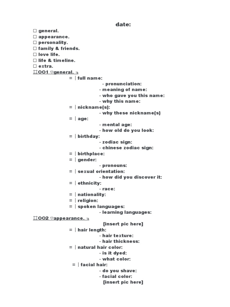 Personal Profile Questionnaire Template | PDF | Hair | Anger