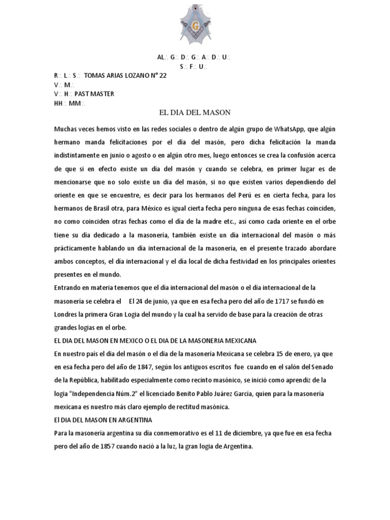 Fechas del Día del Masón Mundial | PDF | Masonería | Religión y creencia