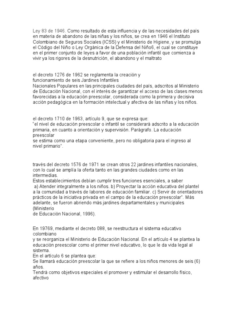 Ley 83 de 1946 | PDF | Educación de la primera infancia | Derechos de ...