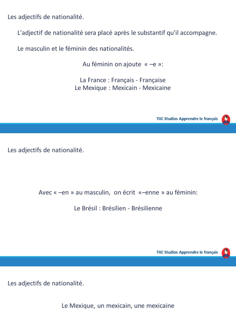 Adjectifs de nationalité au français | PDF