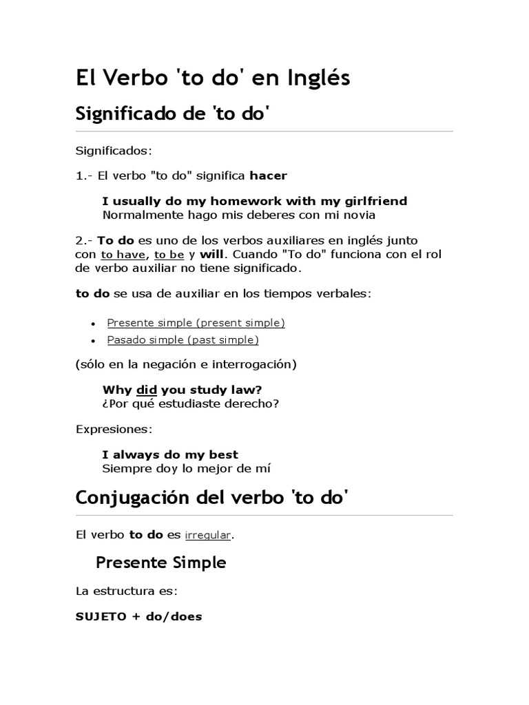 Uso del Verbo 'To Do' en Inglés | PDF | Verbo | Conjugación gramatical