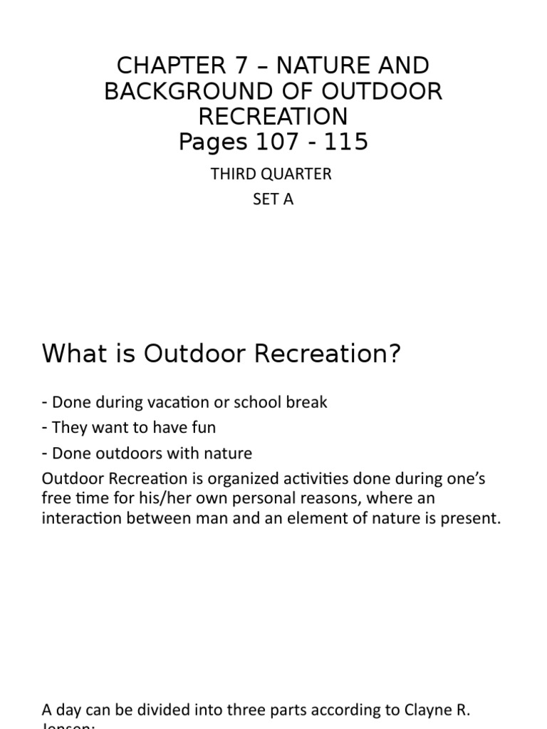 Grade 12 Nature and Background of Outdoor | PDF | Outdoor Recreation ...
