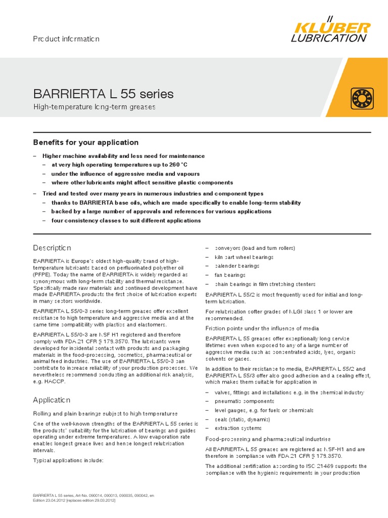 Barrierta L55 | PDF | Bearing (Mechanical) | Lubricant