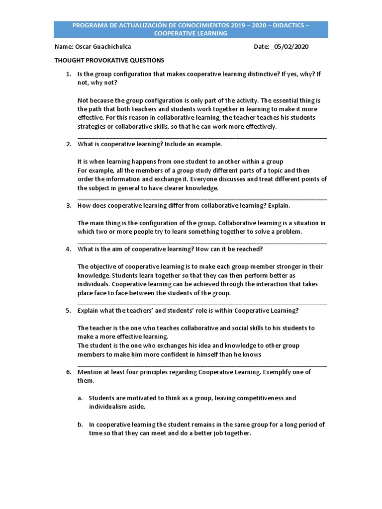 Cooperative Learning Worksheet | PDF | Learning | Neuropsychological ...