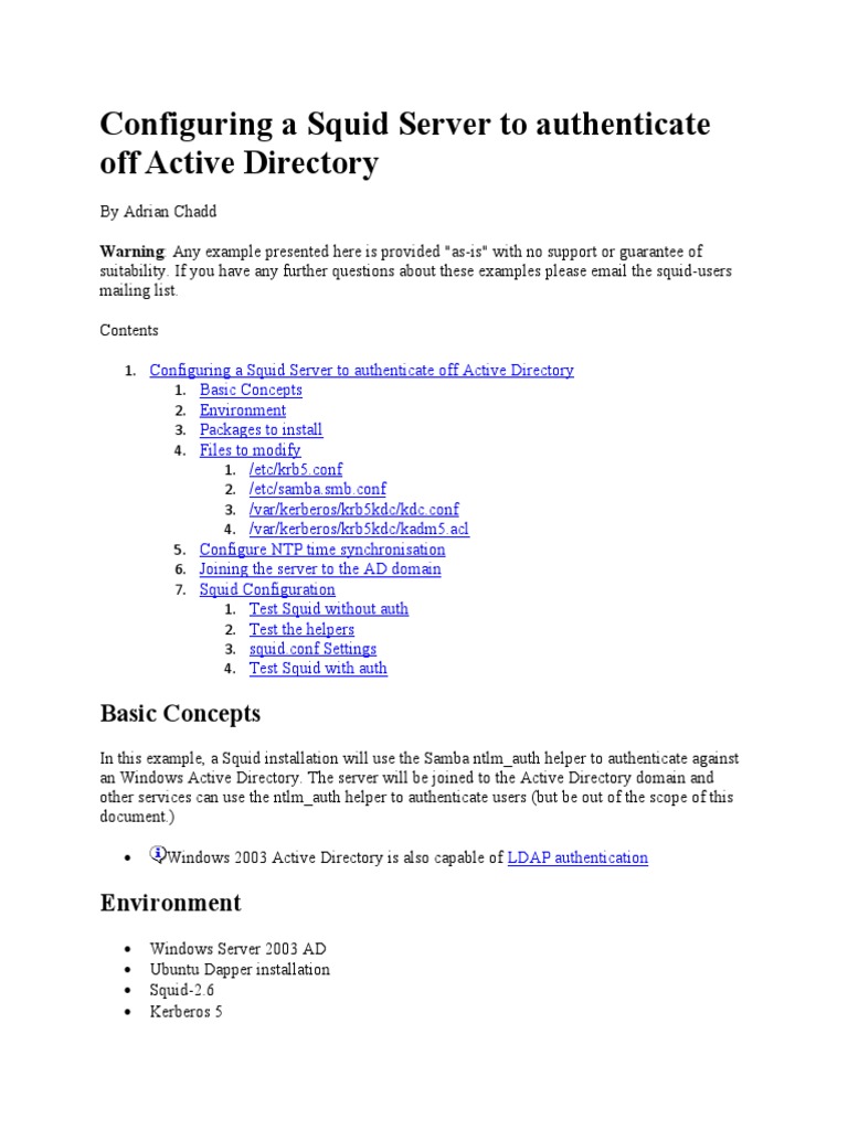 Configuring A Squid Server To Authenticate Off Active Directory | PDF | Computer Networking ...