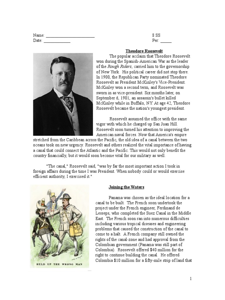 8th Grade History Worksheet | PDF | Panama Canal | Theodore Roosevelt
