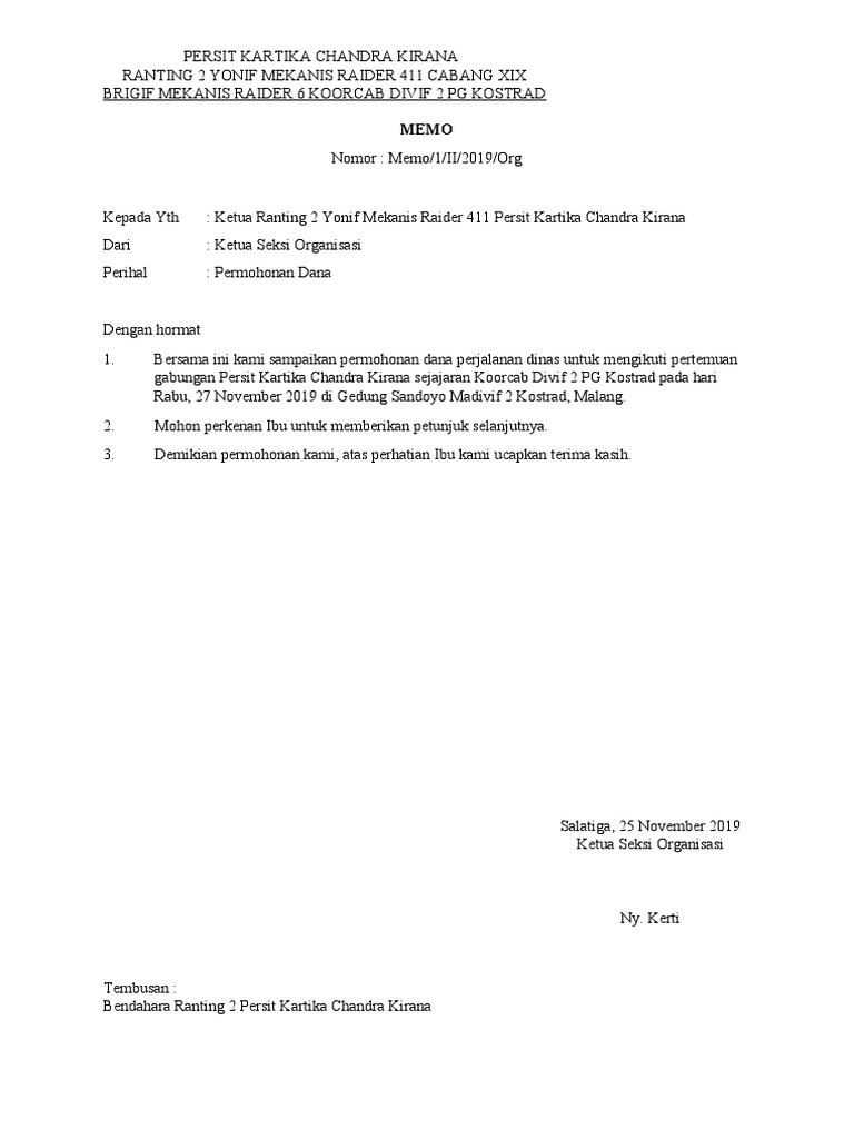 MEMO Pengajuan Dana Persit | PDF