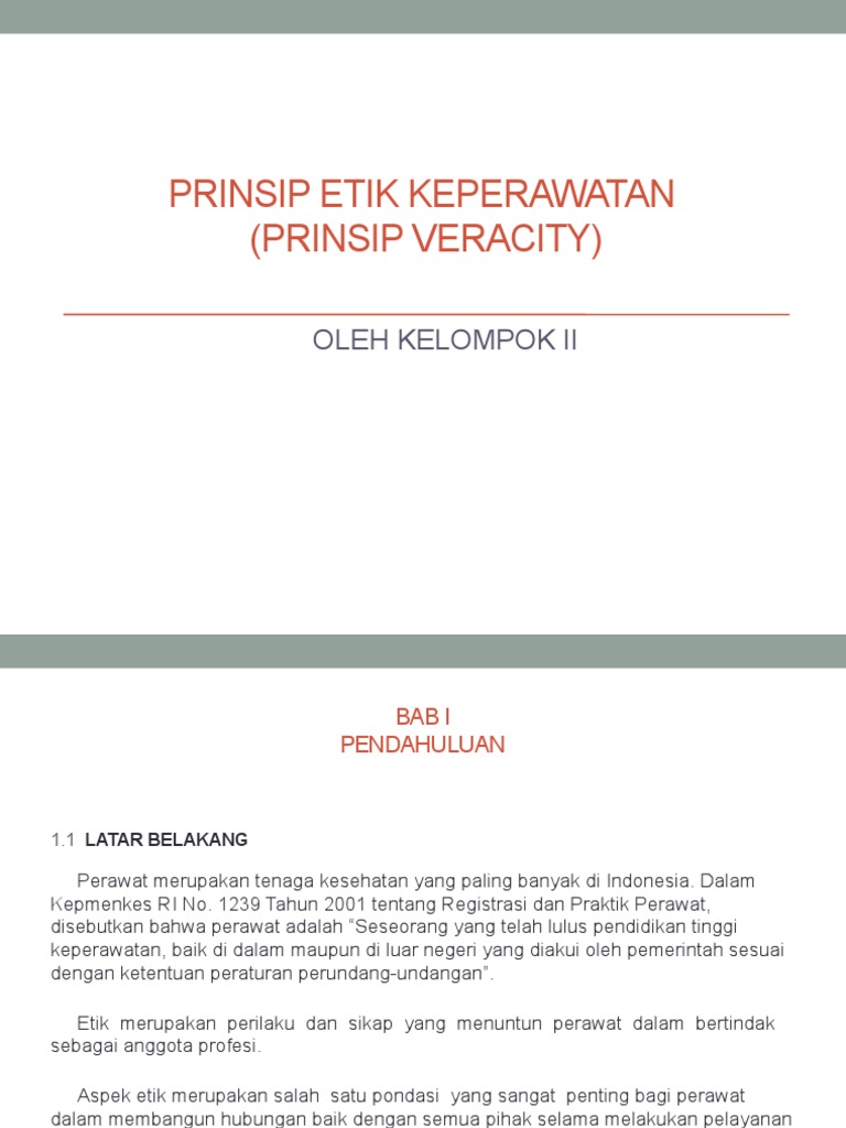 PRINSIP ETIK KEPERAWATAN (Veracity) | PDF