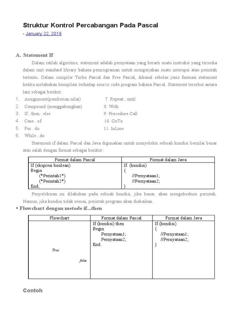 Struktur Kontrol Percabangan Pada Pascal | PDF