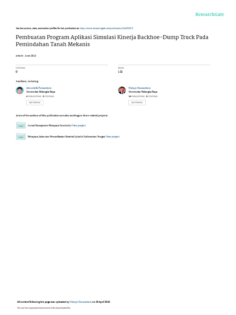 Pembuatan Program Aplikasi Simulasi Kinerja Backhoe-Dump Truck Pada Pemindahan Tanah Mekanis PDF ...