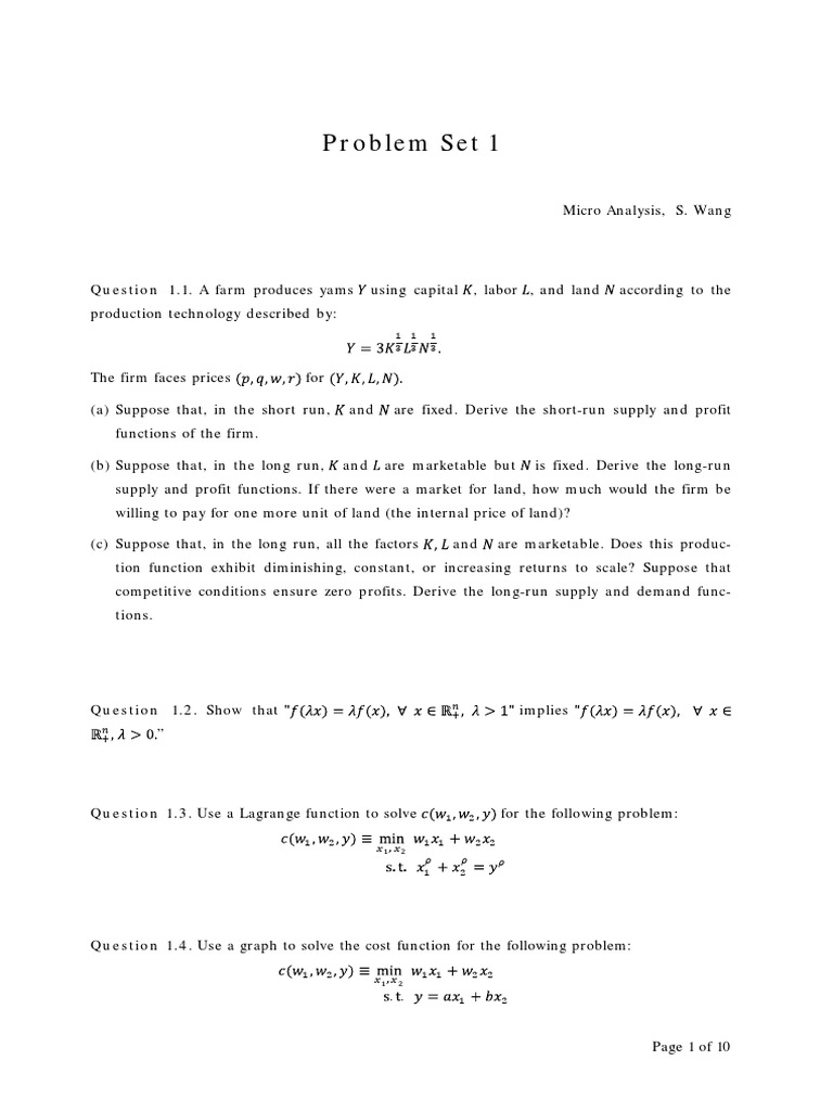 Problem Sets For Micro Book | PDF | Long Run And Short Run | Economic ...