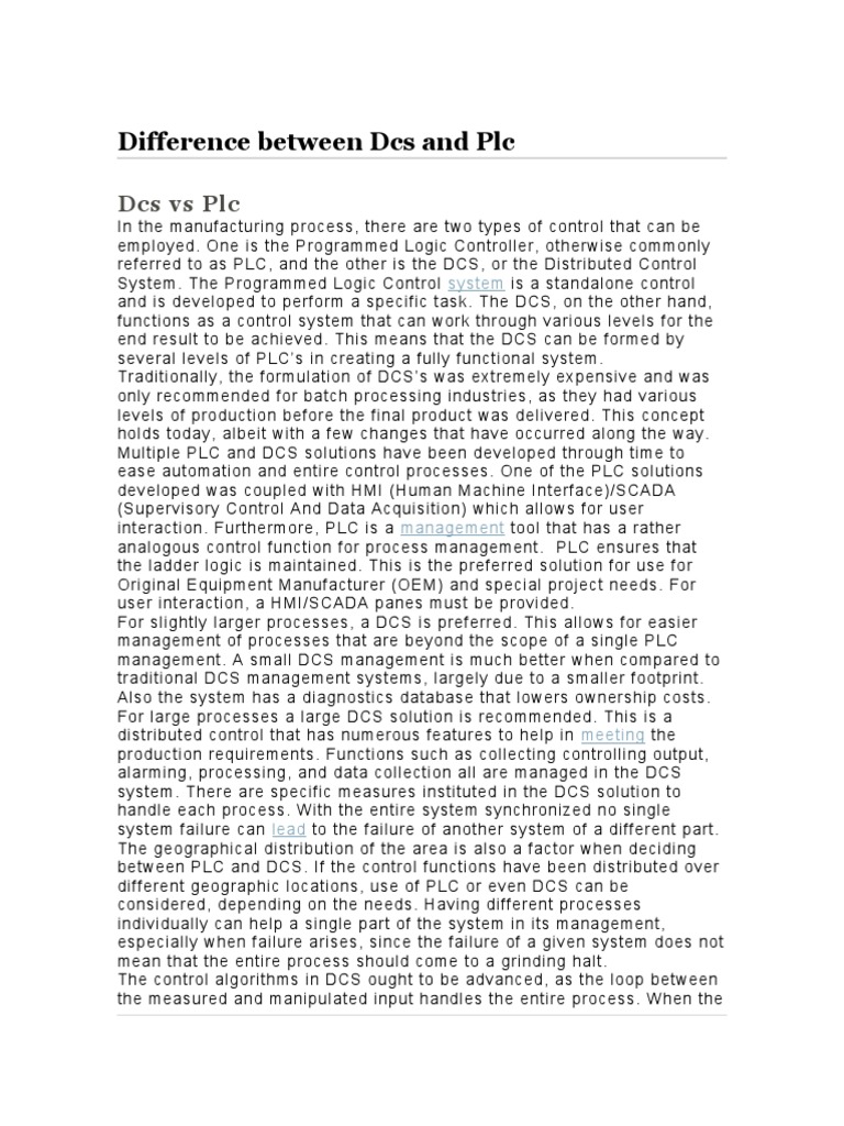 Difference Between DCS and PLC | PDF | Programmable Logic Controller | Scada