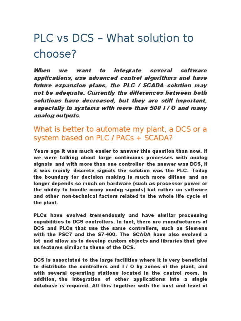 PLC Vs DCS - What Solution To Choose | PDF | Programmable Logic ...