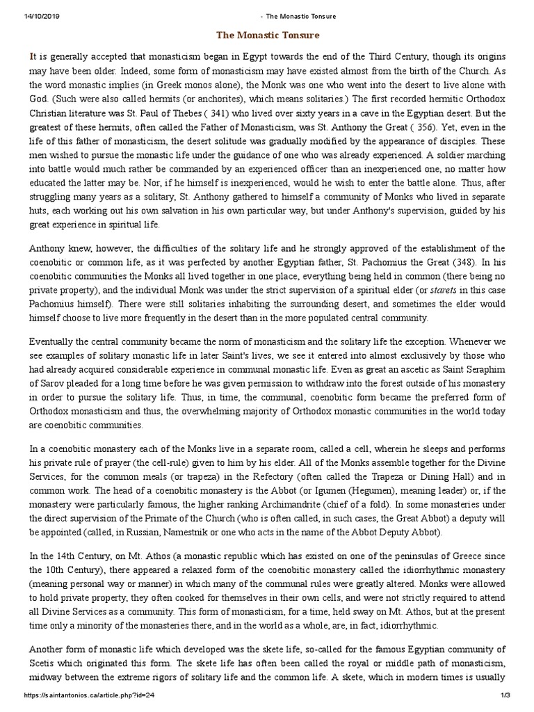 The Monastic Tonsure | PDF | Christian Monasticism | Monastery