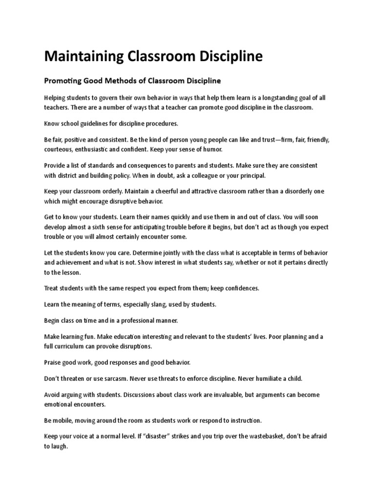 Promoting Positive Classroom Management Through Establishing Clear ...