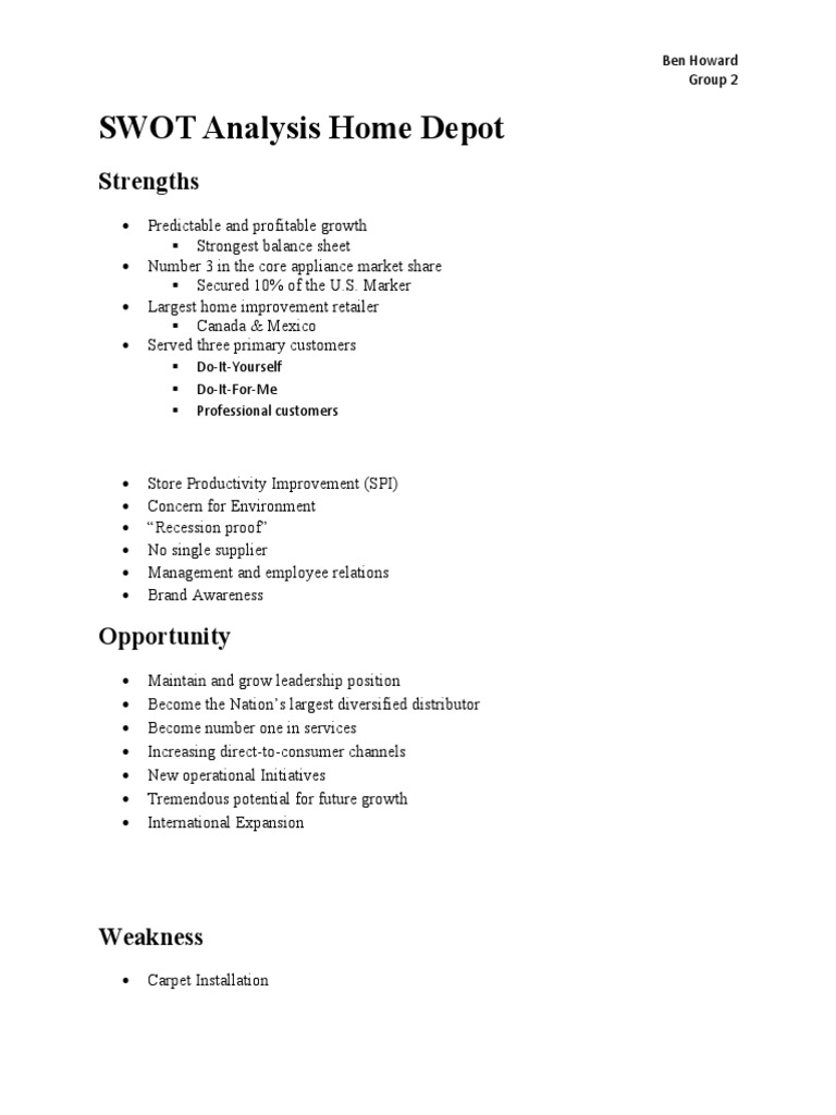 Home Depot SWOT Analysis | PDF