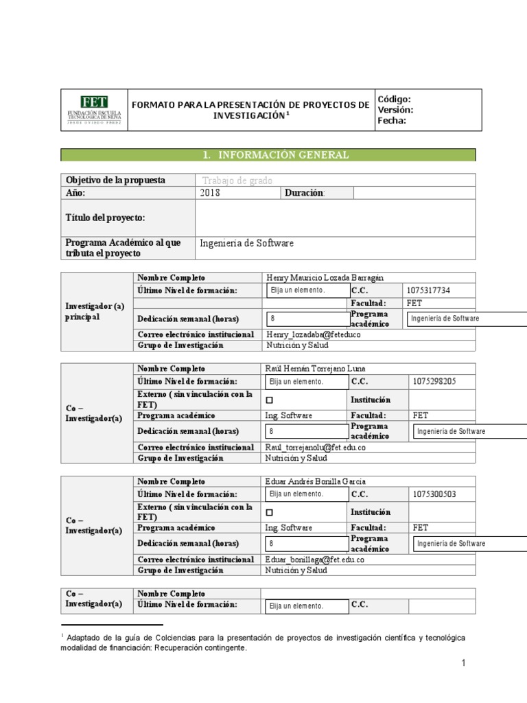 Formato Presentaci N Proyectos - FET | PDF | Bibliografía | Conocimiento