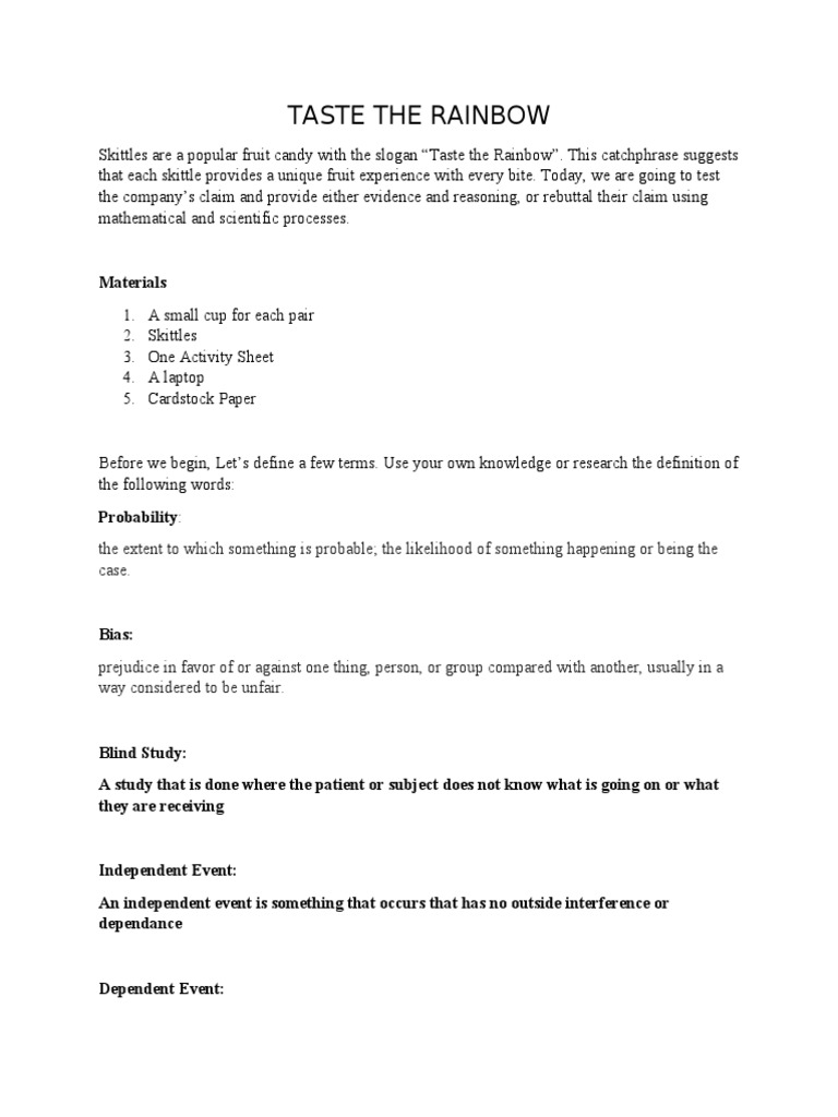 Taste The Rainbow | PDF | Taste | Scientific Method