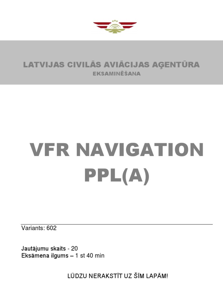 Navigation PPL(A) Exam: Variant 602 | PDF | Navigation | Water Transport